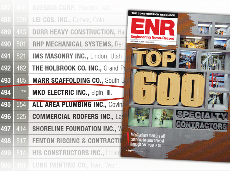 MKD Named to ENR's Top 600 Specialty Contractors List for 2016 - MKD